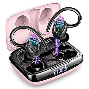 Bluetooth 5.3 Headphones Wireless Earbuds with Mic IP7 Waterproof Sport Earphones Over Ear Buds Stereo Deep Bass with Earhooks, Noise Cancelling Earbud for Workout/Running iOS Android TV Phone Laptop