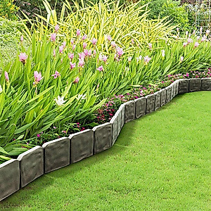 MYOYAY 80pcs Garden Landscape Border Edging - 65ft Plastic Fencing Lawn Border Stone Effect Fence for DIY Decorative Flower and Grass Bed Edging,Interlocking Outdoor Lawn Stakes(Grey)