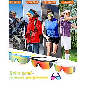 Kanayu 12 Pairs Neon Retro Semi Rimless Sunglasses 80s 90s Sunglasses Goggle Style Retro Rave Shades Glasses Sports Sunglasses for Men Women Adult Youth Teens