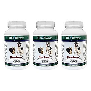 Flea Away All Natural Supplement for Fleas, Ticks, and Mosquitos Prevention for Dogs and Cats, 100 Chewable Tablets, 3 Pack