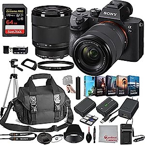 Sony a7 III Mirrorless Digital Camera 24MP w/ 28-70mmmm Lens ILCE7M3K/B + Spare Battery + SanDisk 64GB Extreme PRO SDXC UHS-I / V30 / U3 / Class 10, 170 MB/s Memory Card + More (28PC Bundle)