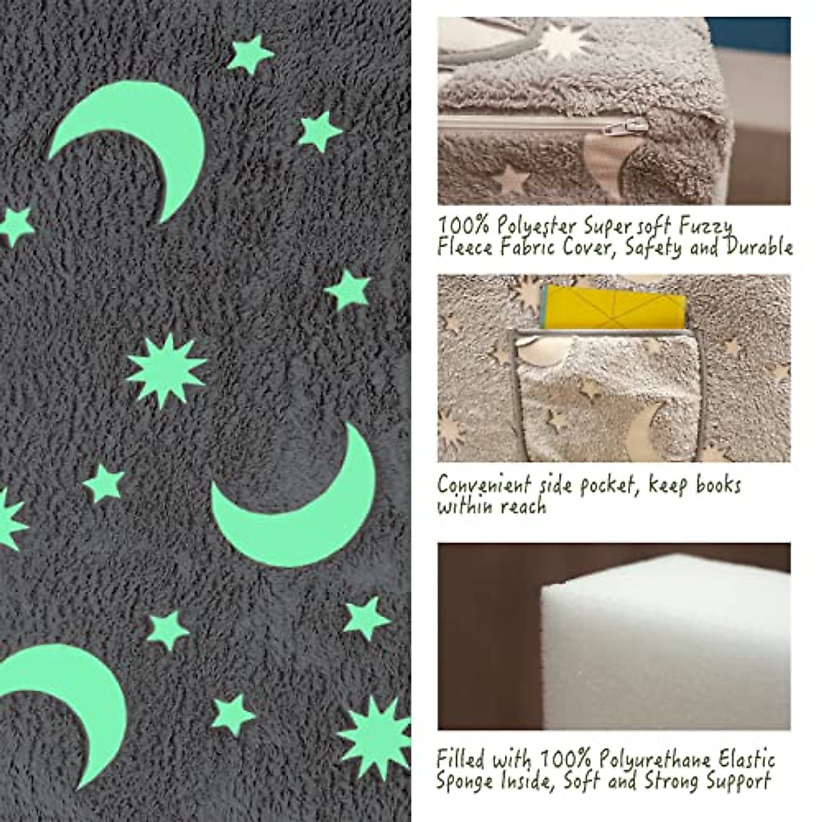 Truwelby Kids Sofa, Glow in The Dark Toddler Chairs Children's 2 in 1 Convertible Sofa to Lounger - Extra Soft Flip Open Chair & Sleeper, Kids Couch for Kids Girls Boys