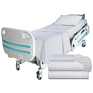 White Classic 3 Piece Hospital Bed Sheet Set, Soft Jersey Knitted T-Shirt Quality, 1 Flat, 1 Fitted, 1 Pillowcase