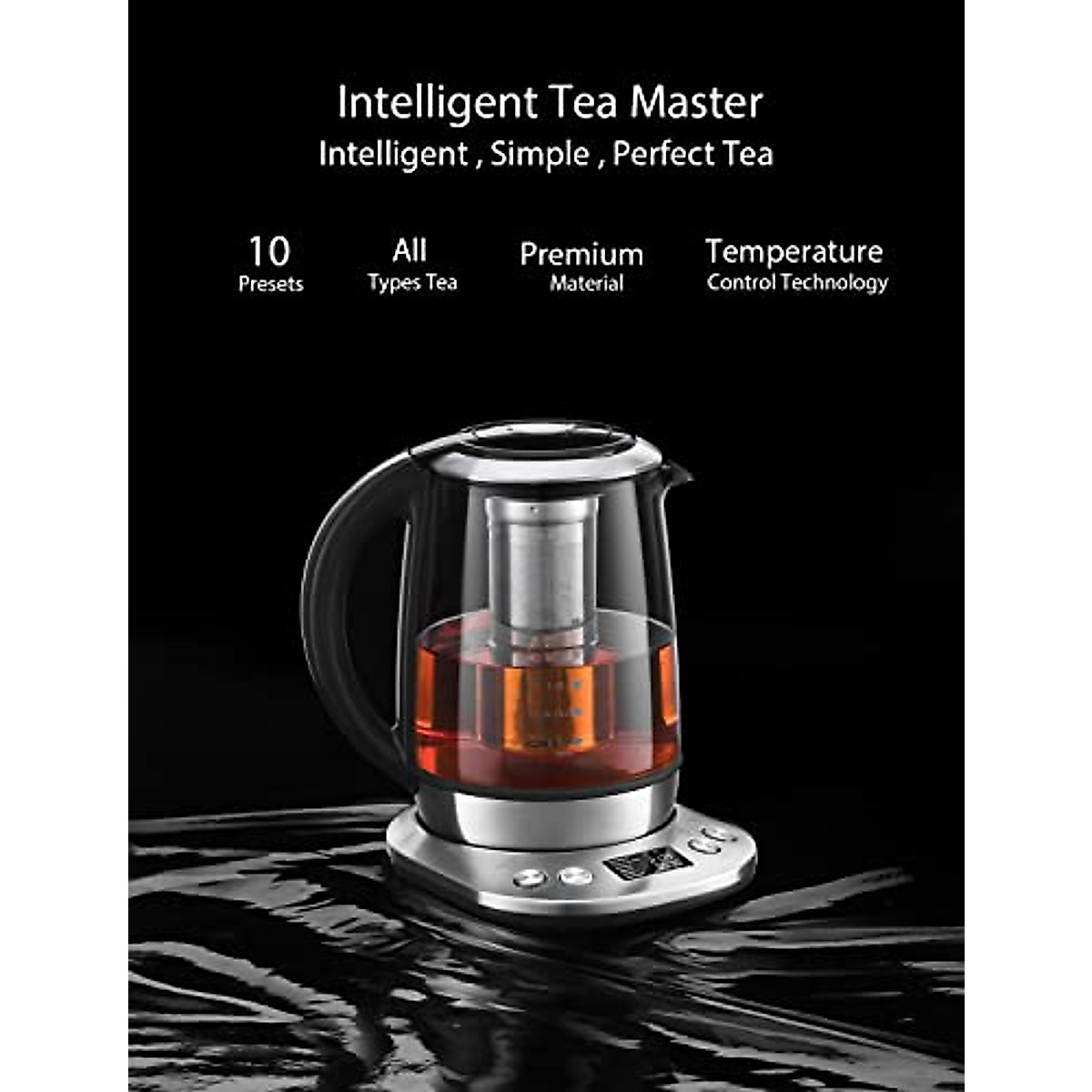 Electric Tea Kettle, 6 Variable Presets Temperature Smart Tea Maker, Fast Boil Electric Glass Kettle with 2Hr Keep Warm Function, Premium Stainless Steel, 1200 Watt Quick Heating, 1.7L