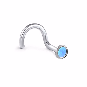316L Surgical Steel Right Nose Screw Nose Stud Ring 2mm Faux LightBlue Opal Stone 20G