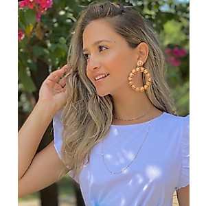 4 Pairs Raffia Earrings Boho Rattan Hoop Dangle Earrings for Women Handmade Straw Wicker Woven Earring Set Summer Beach Jewelry Gifts (4 Pairs Set A)