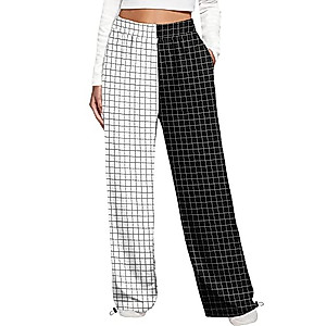 Rompers for Women Long Pant Casual Sweatpants Waist Fit Jogger Trousers Print Women's Sporty High Pockets Pants Bottom White