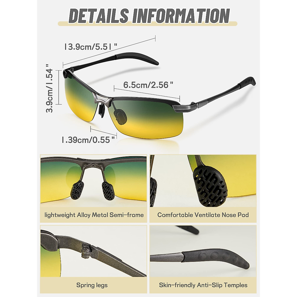 Flutesan 4 Pieces Night Driving Glasses Polarized Walking Glasses Anti Glare Driving Sunglasses for Men UV Protection(Multicolor)