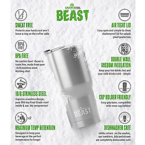 Beast 20 oz Tumbler Stainless Steel Vacuum Insulated Coffee Ice Cup Double Wall Travel Flask (Army Green)