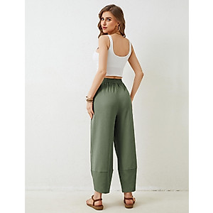 Xiaoxuemeng Womens Baggy Wide Leg Pants Casual Elastic Waisted Palazzo Harem Pants with Pockets (Green-M)