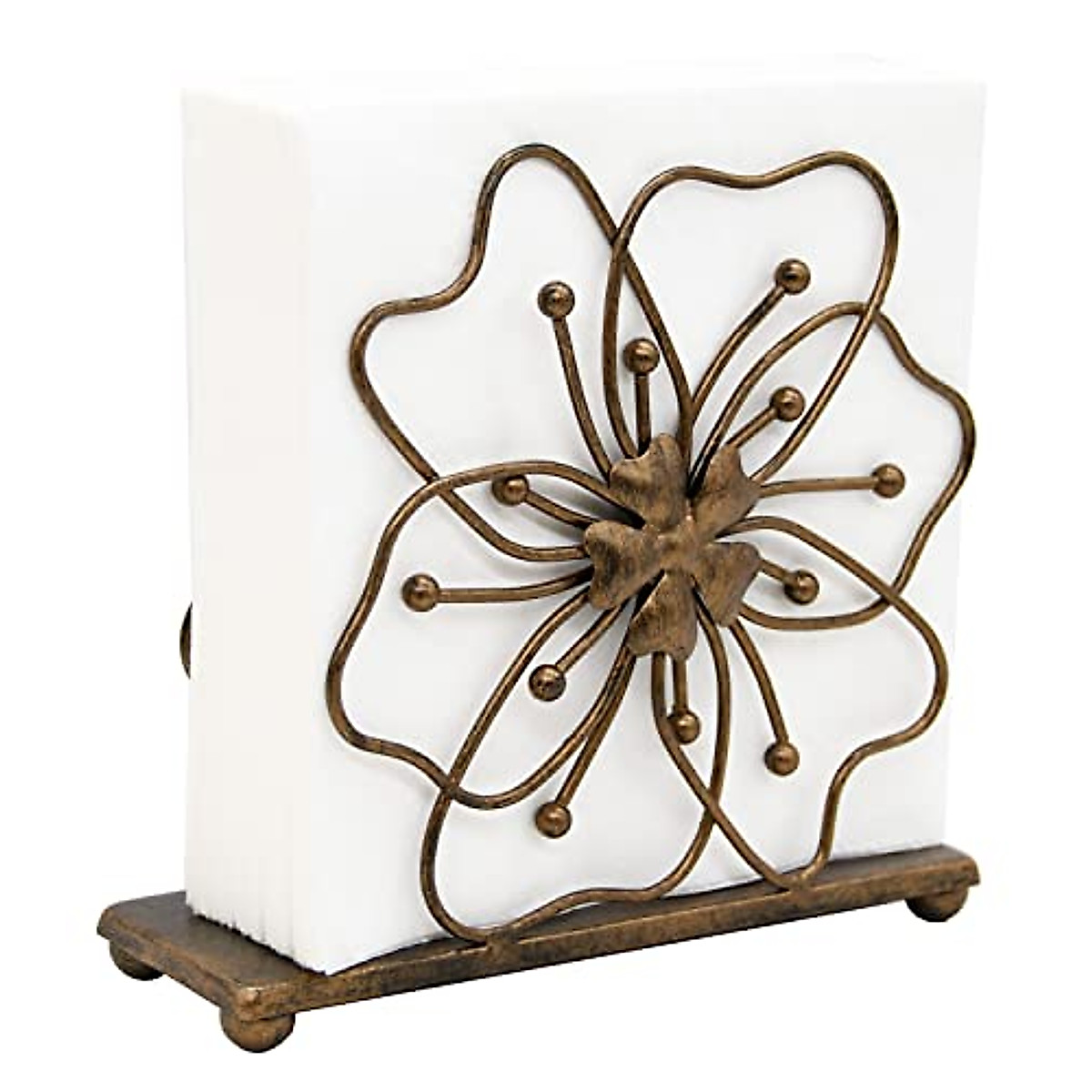 OwlGift Flower Style Napkin Holder, Freestanding Tissue Dispenser, Dining Table Napkin Storage for Home Kitchen Restaurant Picnic Party Wedding Housewarming – Bronze