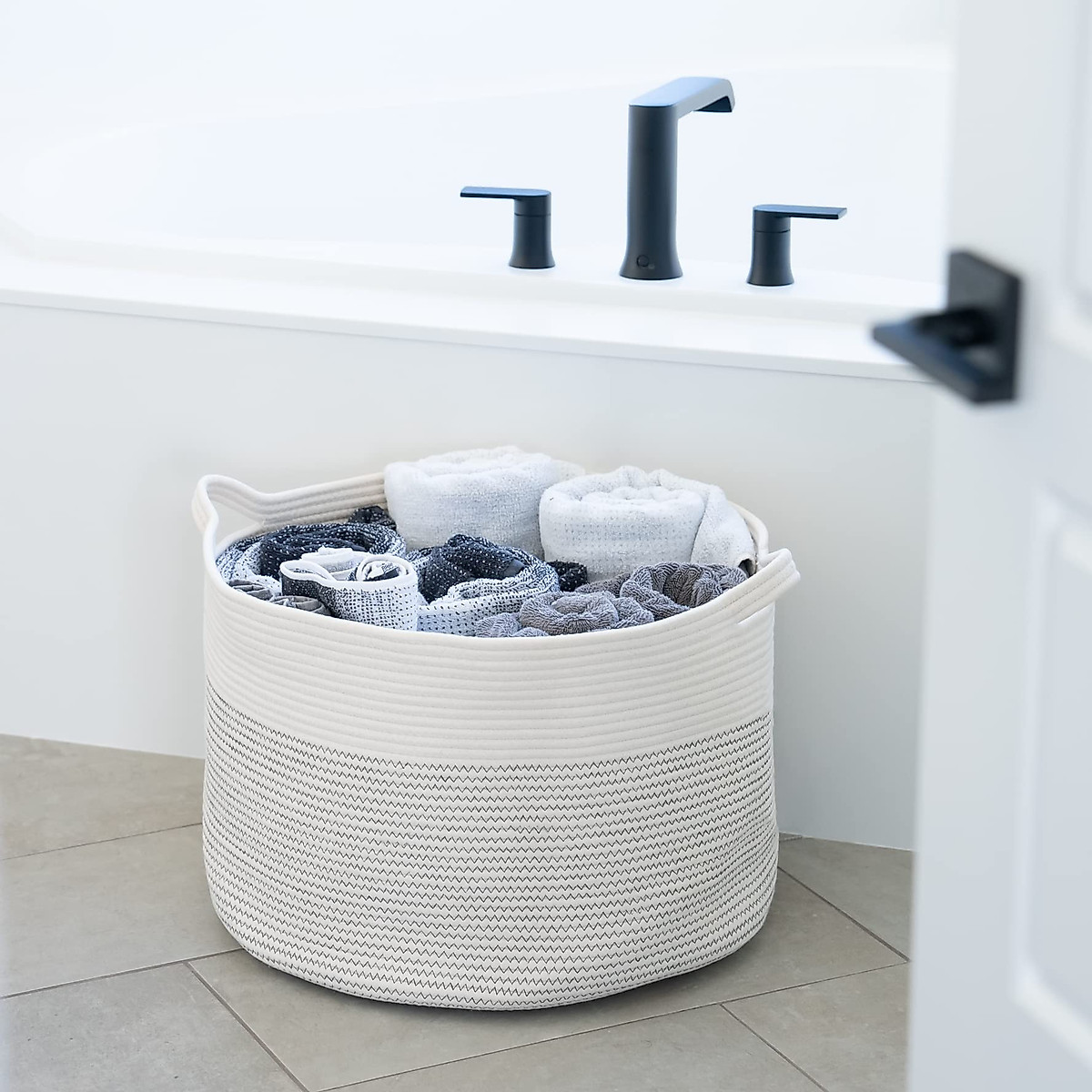 Little Hippo Baskets XXXL Large Cotton Rope Basket 22"x22"x14" Storage Basket, Woven Basket, Large Basket, Blanket Basket Living Room, Toy Basket, Baskets for Organizing, Kids Toy Storage Organizer