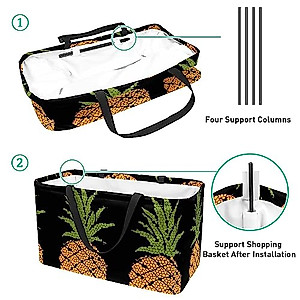 Pineapple Full Print Large Capacity Laundry Organizer Tote Bag - Reusable and Foldable Oxford Cloth Shopping Bags