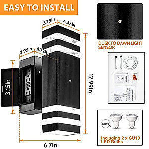 HIHUOS Porch Lights with Outlet, Dusk to Dawn Exterior Light Fixture, Waterproof Outdoor Wall Lantern, Anti-Rust Up and Down Outside Sconce Lighting Fixture for House Garage Patio Park