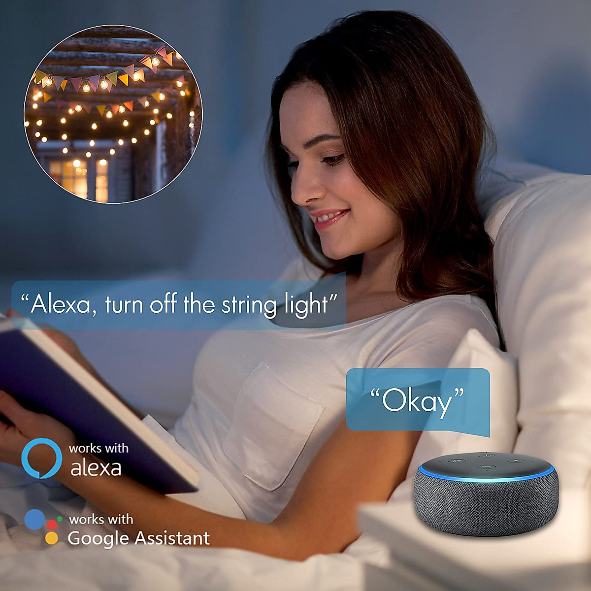 SUNTHIN Smart String Lights, 97FT Smart Patio Lights Work with Alexa & Google Assistant, 48 G40 Shatterproof LED Bulbs, Waterproof Hanging Lights for Porch, Backyard, Deck, Garden, Pergola, Bistro