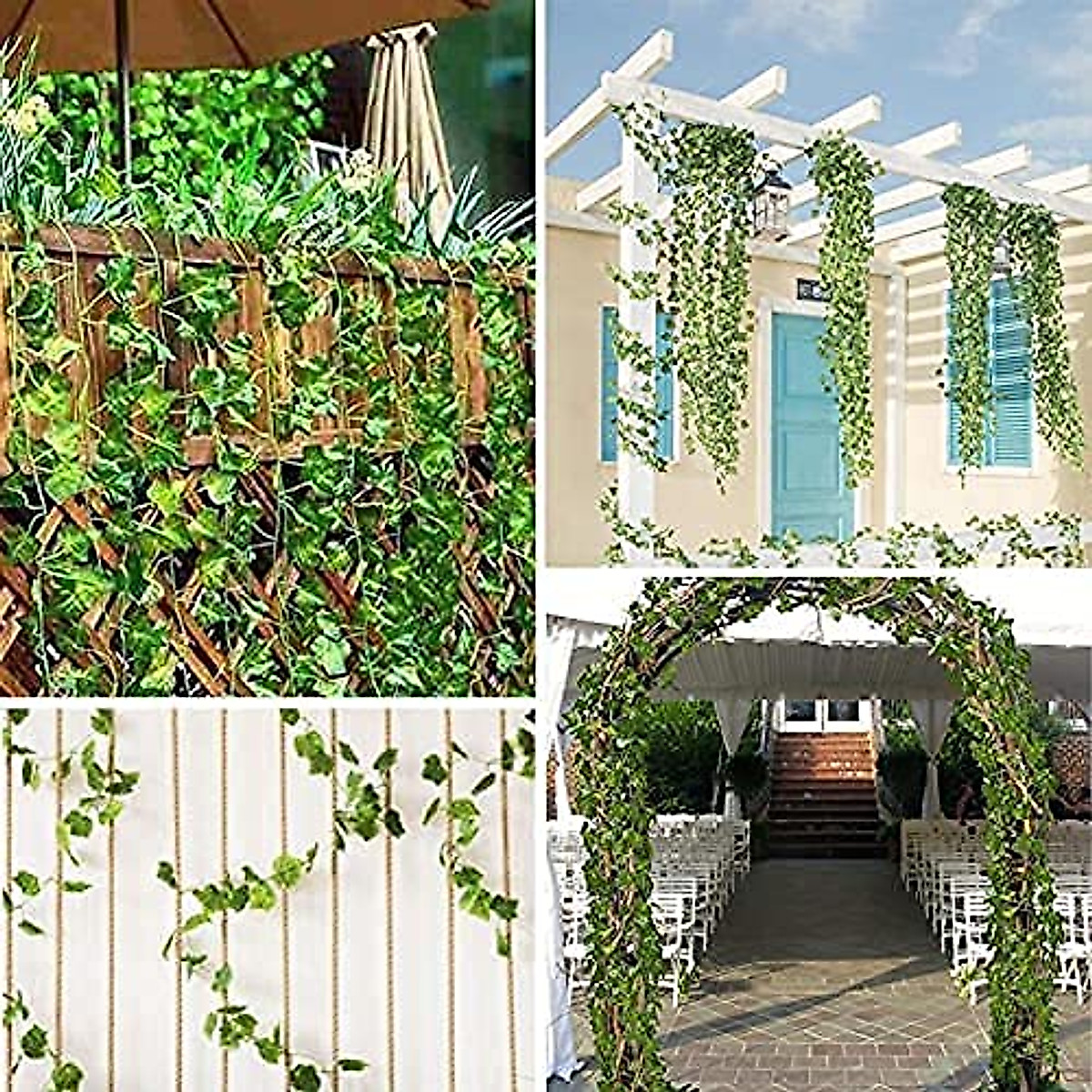 24 Strands Artificial Ivy Fake Ivy Vine Ivy Garland Leaves Garland Hanging Plant with 100 Pack of Cable Ties for Weeding Party Garden Home Wall Decoration