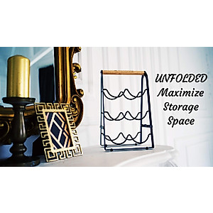 ARTES Countertop Wine Rack - Stackable Wine Holder for 6 Bottles - Metal Wine Racks for Pantry, Cabinet, Home Bar, Wine Cellar in a Three-Tiered Classic Design with Wooden Handle, Black