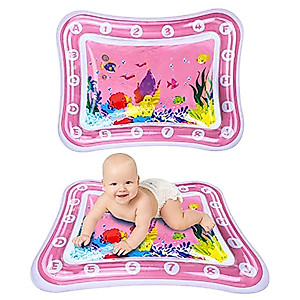 Tummy Time Mat Crawling Inflatable Water Baby Stuff for Infant Toys 0-12 Months or Toddler, Development Sensory Water Cushion Tummy Baby Water Color Pink, Ideal Gifts for Baby and Children