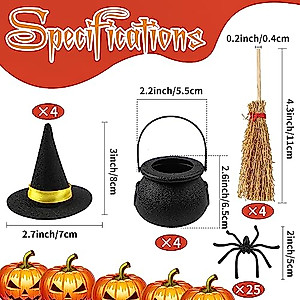 FOIMAS 37pcs Mini Witch Hats Black Candy Cauldron and Witch Brooms for Halloween Dollhouse Craft Accessories Table Decoration Supply