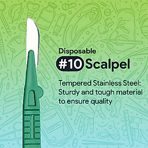 Disposable Surgical Scalpel Knife #10 - Ten Individually Wrapped Sterile Scalpel Blades - Dermaplaning Tool for Face Professional - Surgical Blade Scalpels with Safety Grip