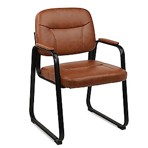 CLATINA Waiting Room Guest Chair with Bonded Leather Padded Arm Rest Modern Style with Sled Base for Office Reception and Conference Desk Black 1Pack