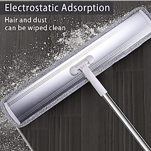 Microfiber Mop 32 inch Flat mop Commercial Mop Large Wide mop for Hardwood Laminate Tile Floor Cleaning 360 Rotating Dust Wet Mop with Stainless Steel Handle 4 Reusable Mop Pads