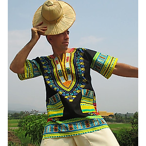 RaanPahMuang Brand Unisex Bright African Black Dashiki Cotton Shirt #24 (Large)