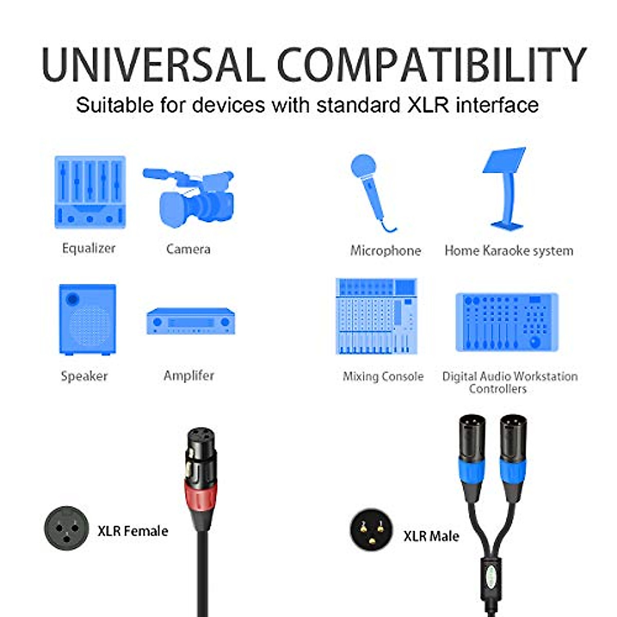 JOMLEY XLR Splitter Cable, XLR Female to Dual XLR Male Y Splitter Cable, 1 XLR Female to 2 XLR Male Balanced Microphone Splitter Cord Audio Cable - 5 feet