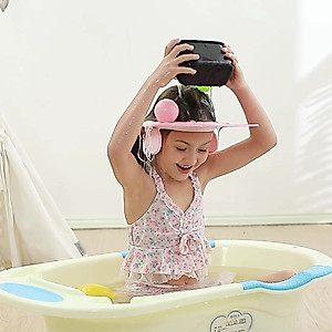 Baby shower cap shampoo visor shield hat kids bath Washing Hair rinser Prevents Water from Pooling in Face for To protect the eyes and ears of toddlers and children (Pink)