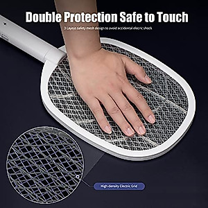 Lulu Home 2-in-1 Electric Bug Zapper Racket, 2 Pack 3000V High Voltage LED Lighted Handheld Mosquito Swatter with 3 Layer Safety Mesh, USB Charging Portable Fly Killer Racquet