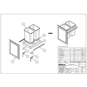 Hardware Resources Pull Out Trash Container System - Top-Mount Garbage Basket Sliders with Mounting Rings - White Birch Wood Face Frame Cabinet, Soft Close Extension - Capacity: 100lbs, 18" Double Can