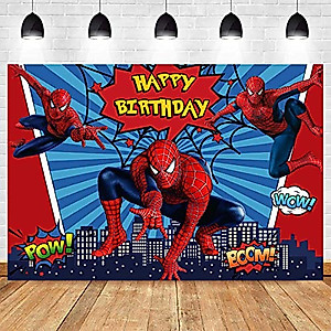 7x5ft Red Spiderman Photography Background Super City Spiderman Boys Kids Birthday Party Backdrops Superhero Citycape Baby Shower Photo Studio Props Banner
