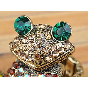 Alilang Adjustable Antique Golden Tone Multicolored Rhinestones Frog Toad Ring