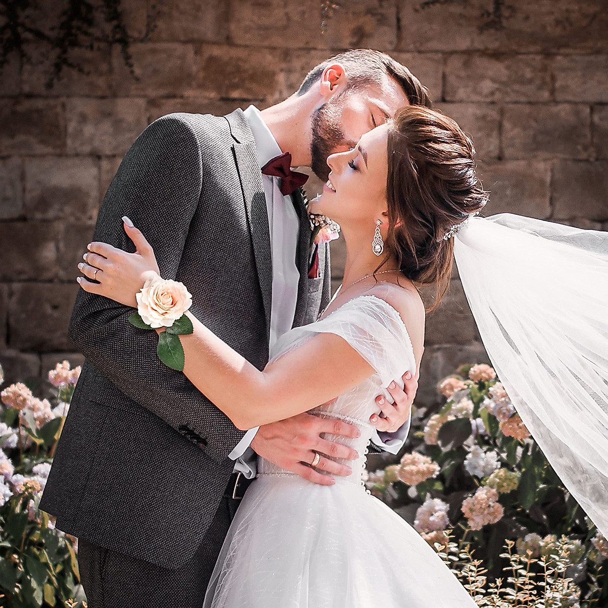 RONRONS 12 Pack Pearl Elastic Wristbands for Wedding Corsages, DIY Bridal Bracelets for Brides, Bridesmaids, and Special Events