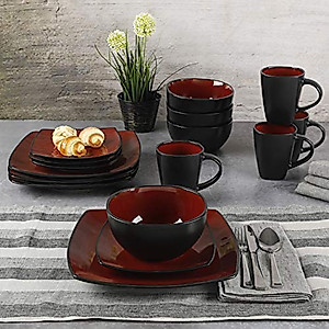 Gibson Elite Soho Lounge Reactive Glaze Stoneware Dinnerware Set, Service for 4 (16pc), Red