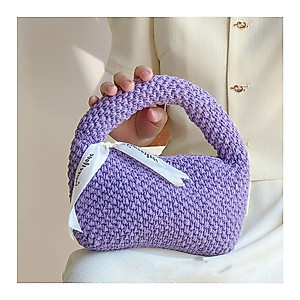 WYKDD Knitting Women Handbags Small Woven Bags for Women Handmade Crochet Handbags and Purses Mini Clutch Chic Tote (Color : Gray, Size : 1)
