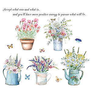 Flowers Butterfly Wall Stickers Spring Garden Potted Plant Wall Decals Removable DIY Peel and Stick Art Murals for Bedroom Living Room Kitchen Nursery Classroom Home Decoration (Flower)