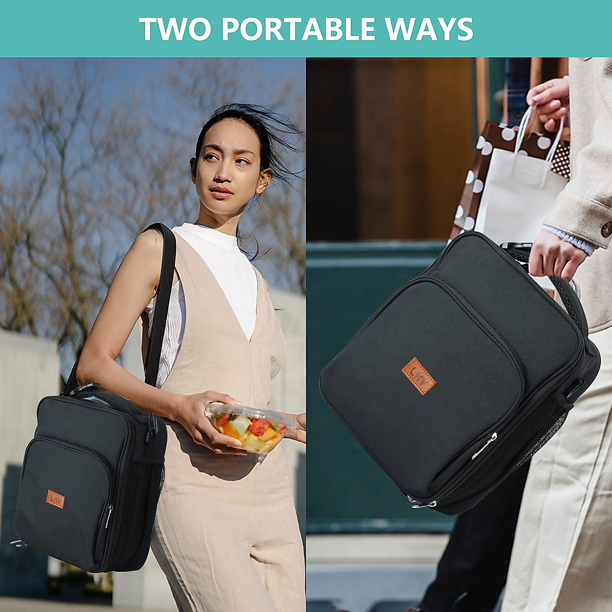 Lunch Bag for Men Women, Reusable Lunch Box for Office Work Lunch, Leakproof Cooler Tote Bag, Freezable Lunch Bag，Black