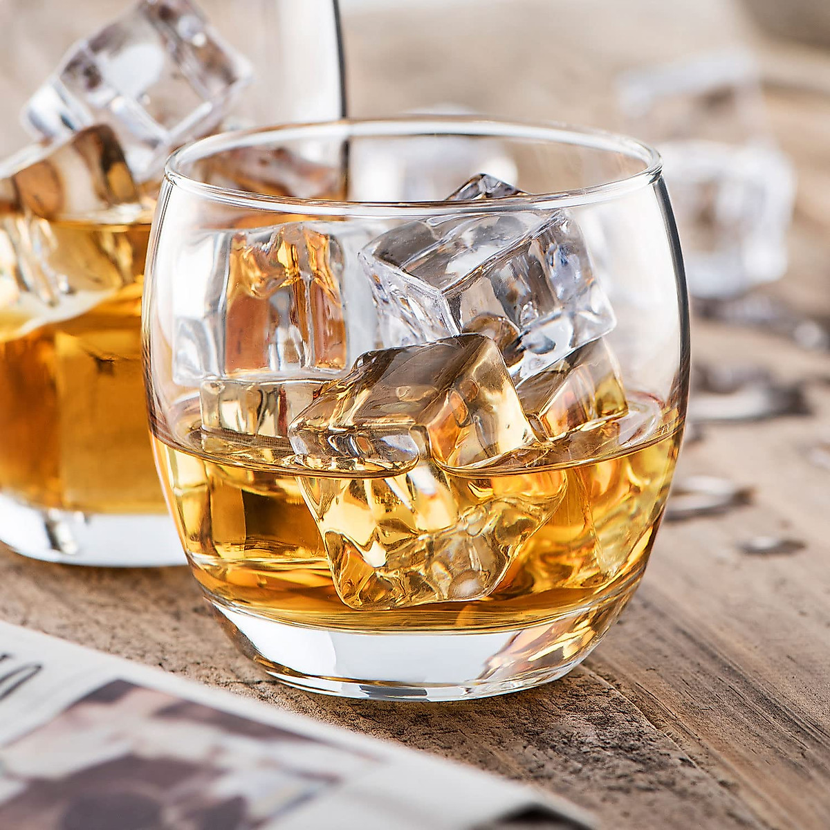 HISTORY COMPANY Original 1950s-Era “Roly Poly” Suburban Home Bar Whiskey Glass, 4.-Piece Set (Gift Box Collection)