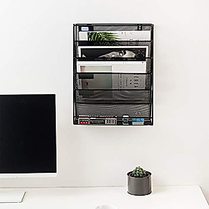 Storage Newspaper Baskets Magazine Rack Wall-Mounted Multifunctional Desktop File Rack Metal Multi-Layer Folder Box Office Supplies (Color : Black, Size : 321041cm)