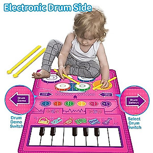 1 2 3 Year Old Girl Birthday Gift Toys, 2 in 1 Musical Toys for Toddlers 1-3 Piano Keyboard & Drum Mat with 2 Drum Sticks Toddler Toys Age 1-2, Baby Toys for 1 Year Old Toys for 2 Year Old Girl