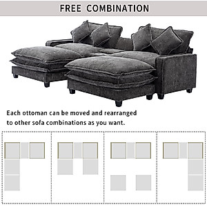 Merax Sectional Sofa Chenille Upholstered with 2 Removable Ottoman, 2 USB Ports, 2 Cup Holders Large Storage Box for Living Room, 112.6", Black