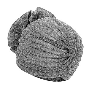 Women Turban Flower Caps Chemo Head Wraps Cap Stretchy Turban Hat Head Cover Flower Knot India's Hat for Women Girl Silvery