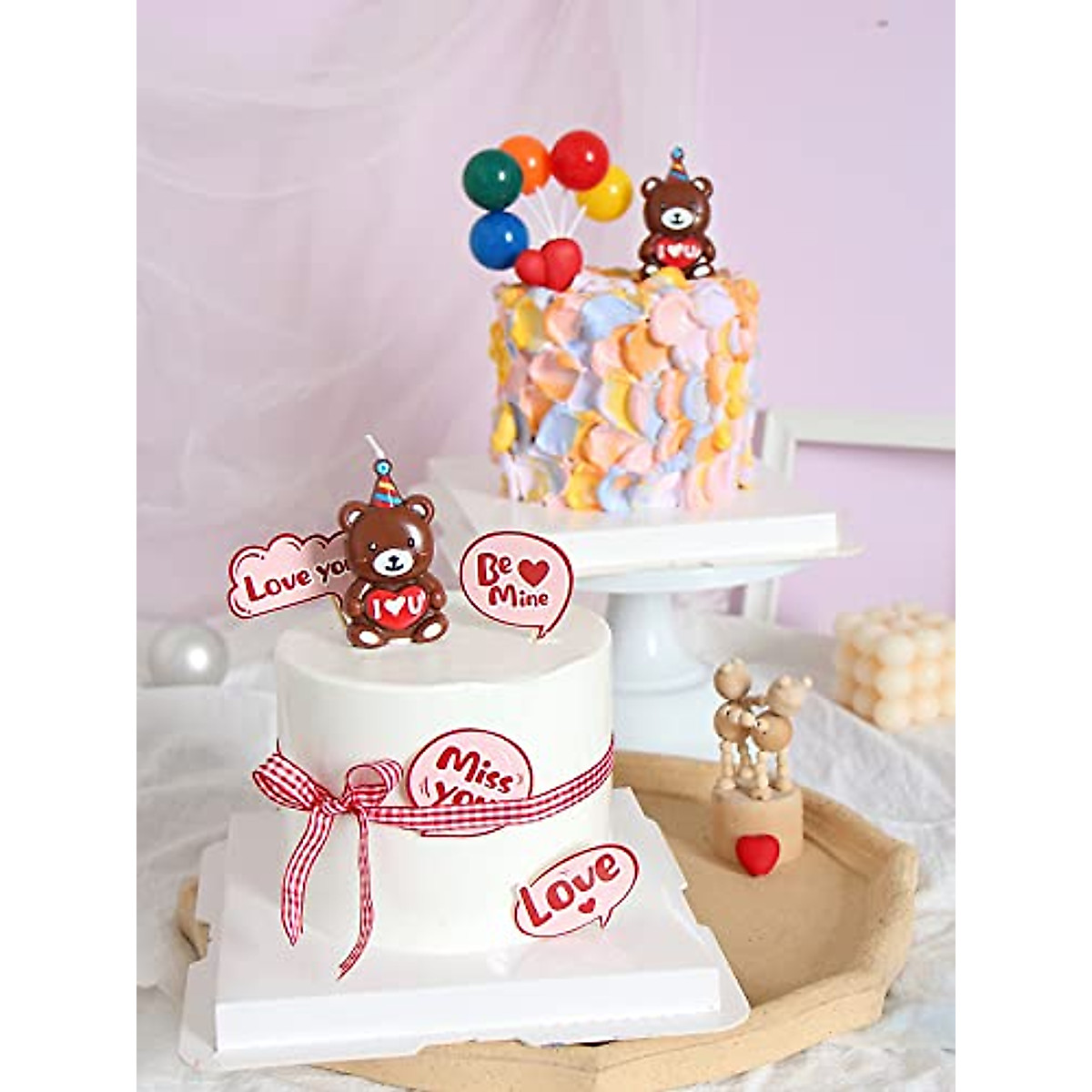 Cartoon Hug Bear Candle Set,Cute Mini Bear and I Love You Funny Baby Kids Children Happy Birthday Candles,Party Supplies,Cake Decoration