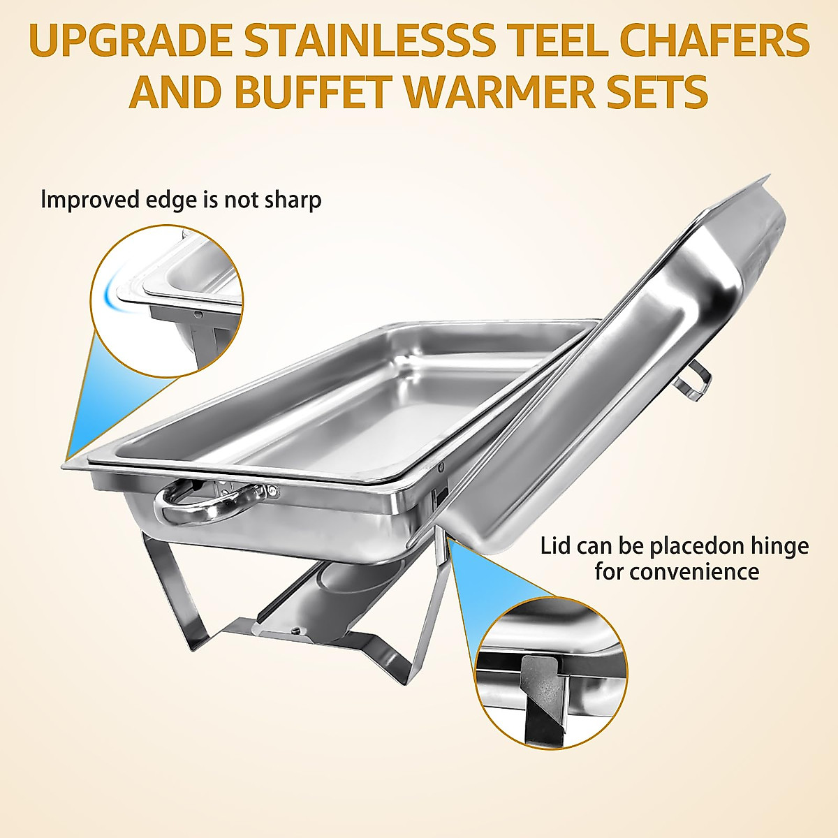 JSTUOKE 4 Pack Chafing Dish Buffet Set, 8QT Stainless Steel Rectangular Chafers and Buffet Warmer Sets for Catering, with Food & Water Pan, Lid, Foldable Frame, Fuel Holder for Event Party Holiday