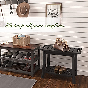 Bamboo Shower Bench Inside Shower Stool with Storage Shelf, Spa Bath Chair for Bathroom, Seat or Organizer for Living Room, Bedroom and Garden - Great for All Ages Unisex Elderly (Waterproof, Black)