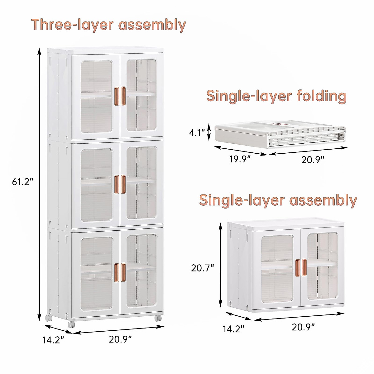 CXCJAI Storage Bins with Lids and Doors Storage Cabinet with Wheels Plastic Stackable Pantry Cabinet Cupboard Closet Foldable Kitchen Collapsible Storage Bins for Book Snack and Bathroom Organizer