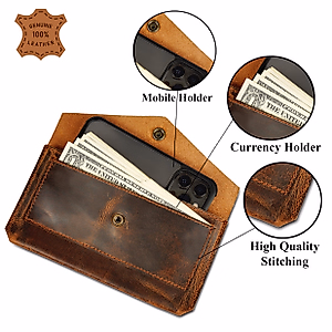 The Antiq Leather Currency Pouch, Money Organiser, Coin Purse, Retro Clutch Wallet for Men & Women, Cash Wallet, Cash Envelope, Currency Pouch with Mobile Pocket