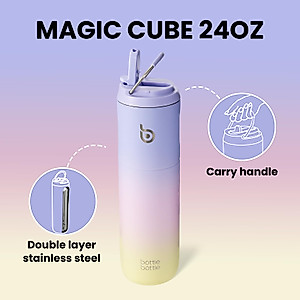 BOTTLE BOTTLE Insulated Water Bottle 24oz with Straw Lid and Handle for Sports Travel Gym Stainless Steel Water Bottles Double-Wall Vacuum Metal Thermos Bottles Leak Proof BPA-Free (purplepinkyellow)