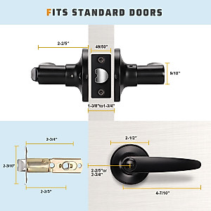 KNOBWELL 6 Pack Door Handles Black Inside Bedroom Door Knobs with Straight Lever, Interior Door Handle for Privacy Use(Lock with NO Key)